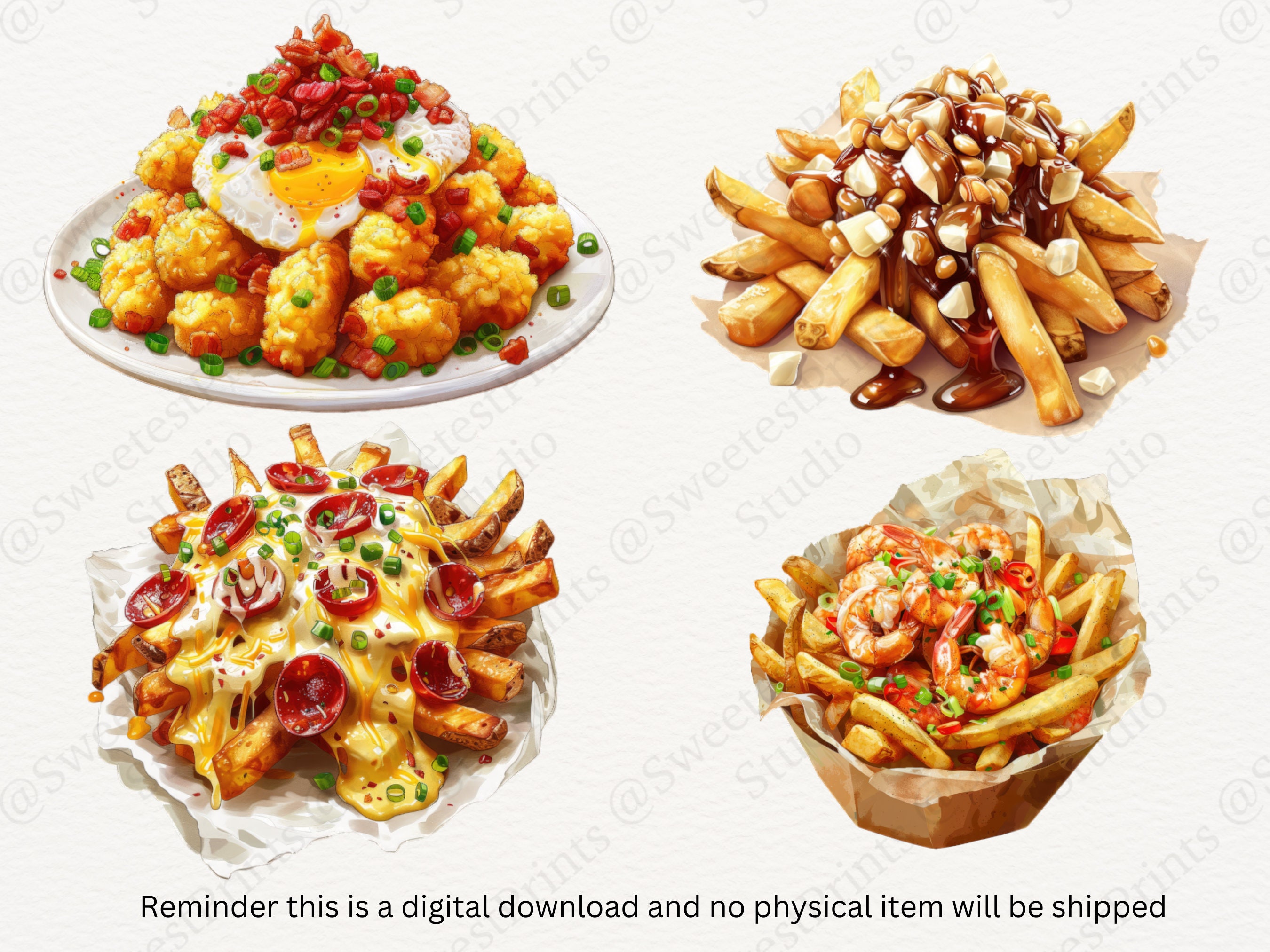 Watercolor Loaded French Fry Clipart Bundle, Carnival Fair Fast Food ...