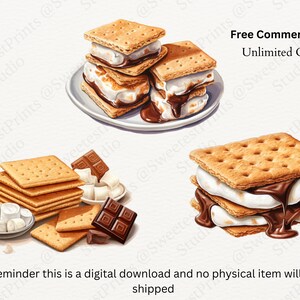 Watercolor S'more Clipart Bundle, Cute Camping Smores Digital Dessert ...