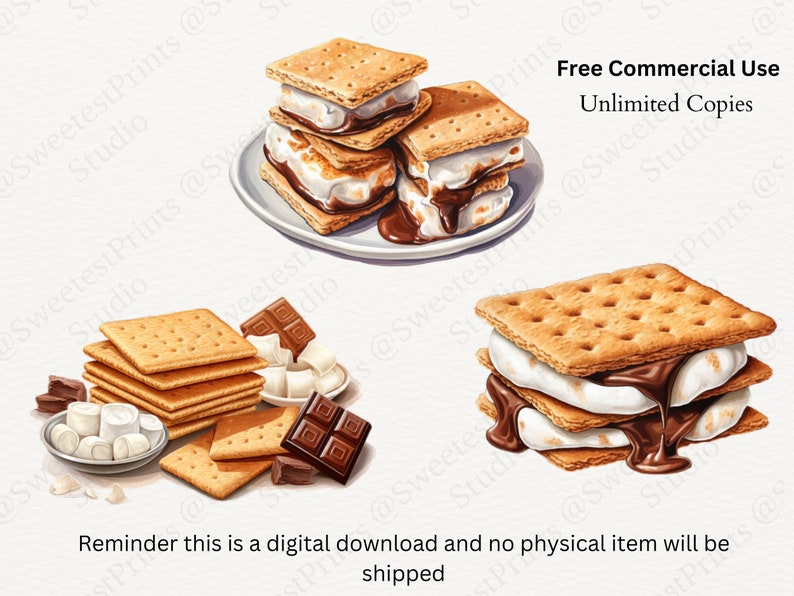 Watercolor S'more Clipart Bundle, Cute Camping Smores Digital Dessert ...
