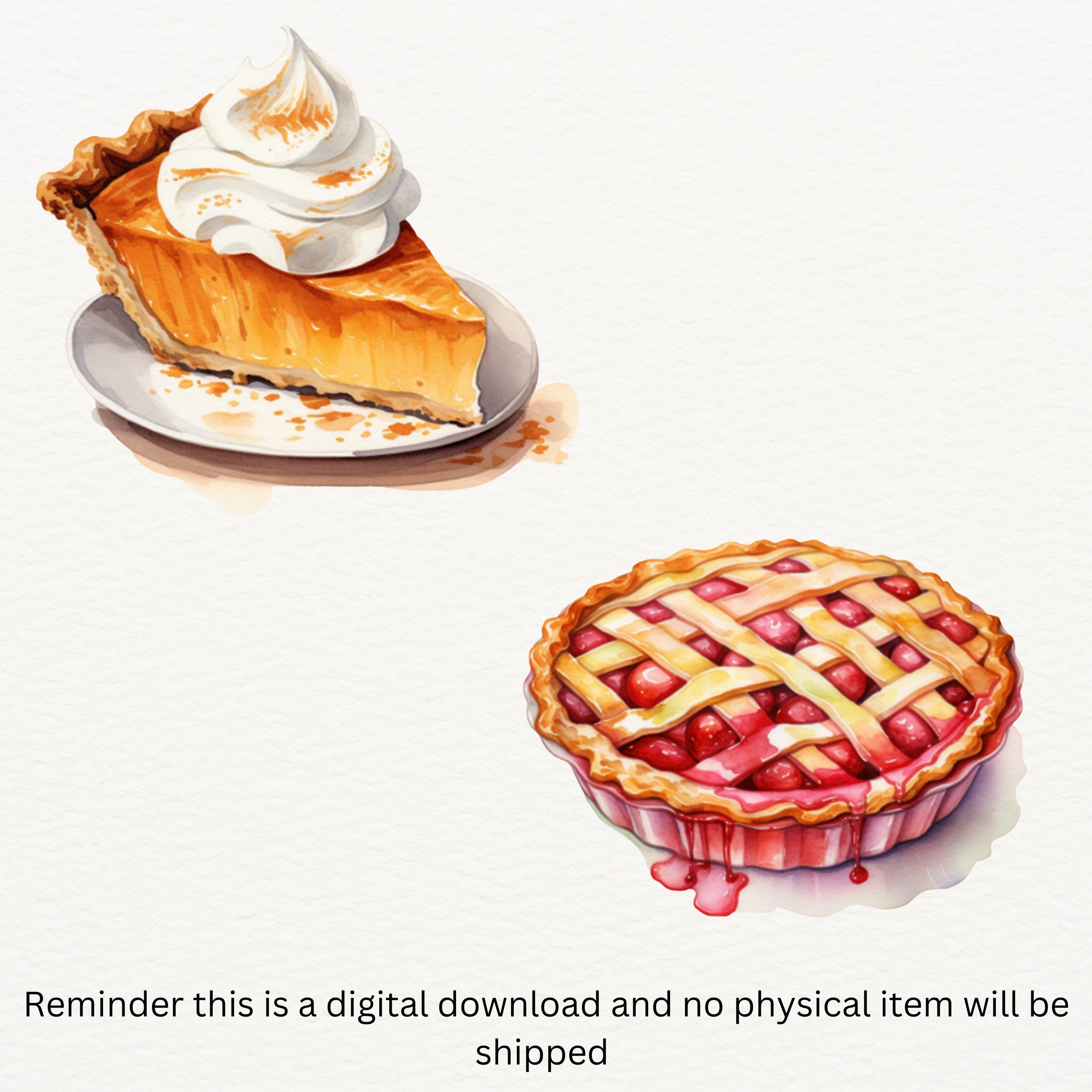 Dessert Pie Watercolor Clipart PNG Bundle, Food Clipart Bundle, Baking ...