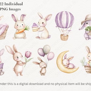 Cute Purple Bunny Watercolor Clipart Bundle, Boho Spring Baby Shower ...