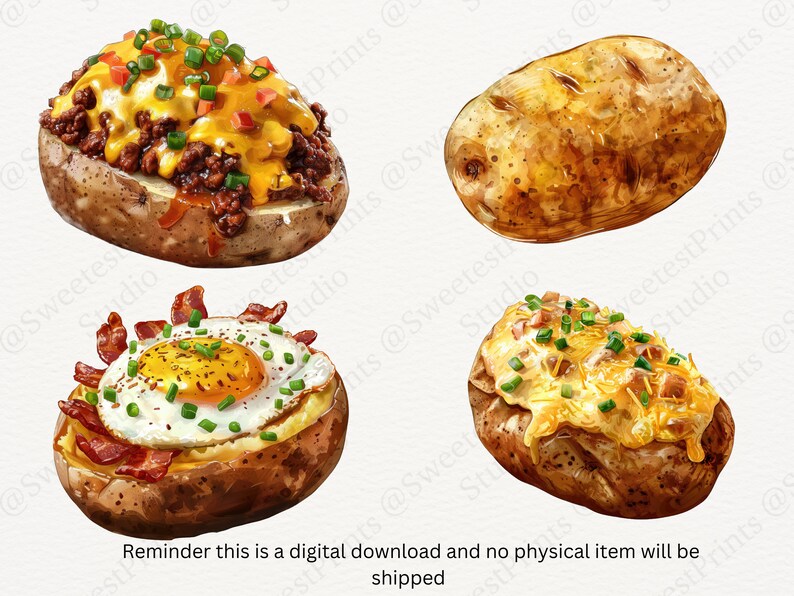 Watercolor Loaded Baked Potato Clipart Bundle, Carnival Fair Fast Food ...