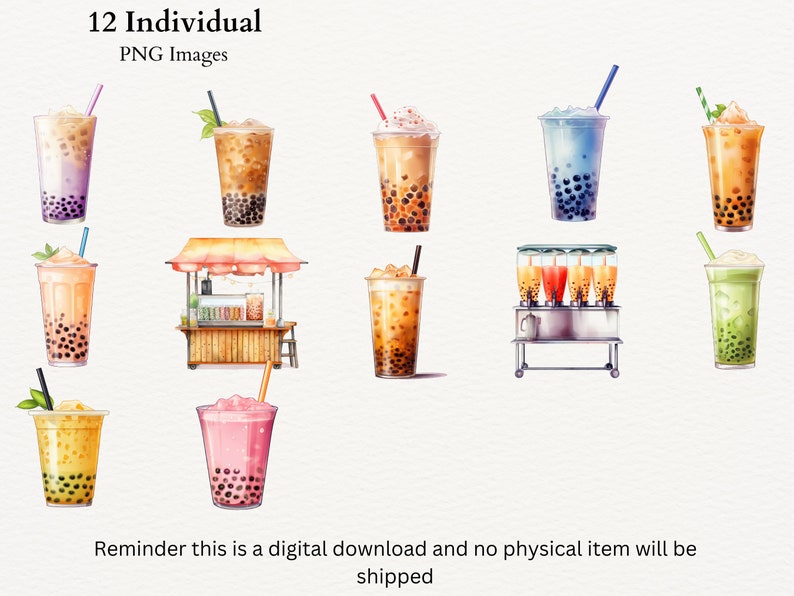 Watercolor Bubble Tea Kawaii Clipart, Cute Boba Tea Digital ...