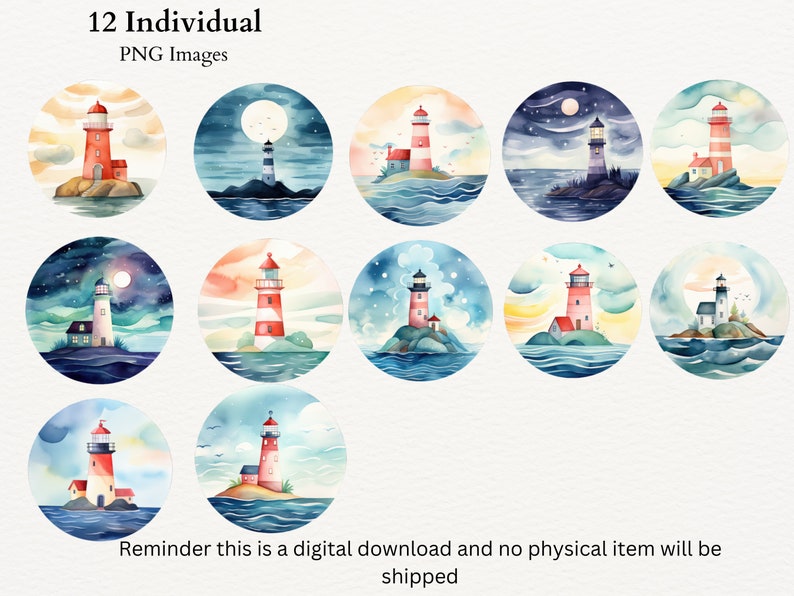 Watercolor Lighthouse Clipart Set, Cute Nautical Seaside Lighthouse ...