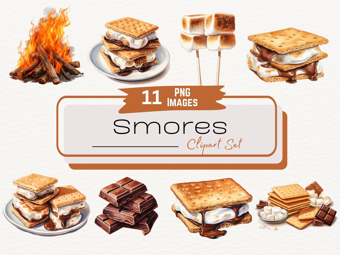 Watercolor S'more Clipart Bundle, Cute Camping Smores Digital Dessert ...