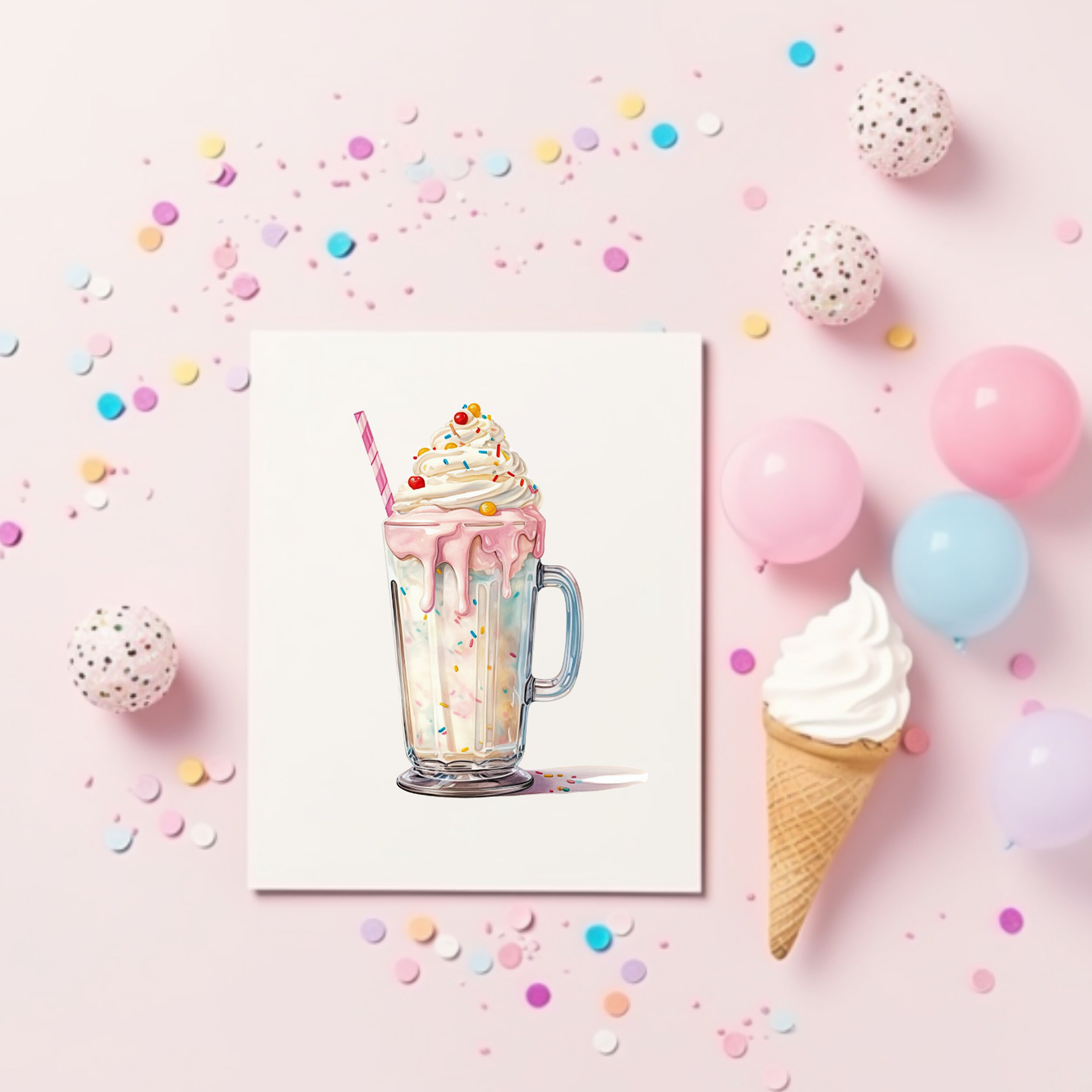 Milkshake Watercolor Clipart Set, Transparent Dessert Clipart, Ice ...