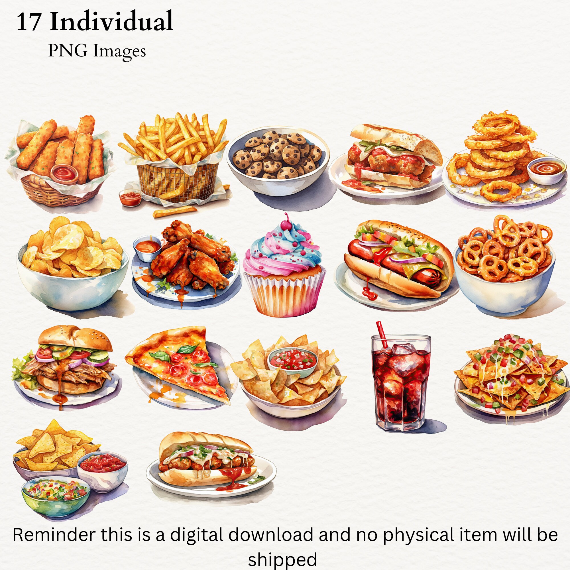 Party Snacks Watercolor Food Clipart Bundle, Transparent Food ...