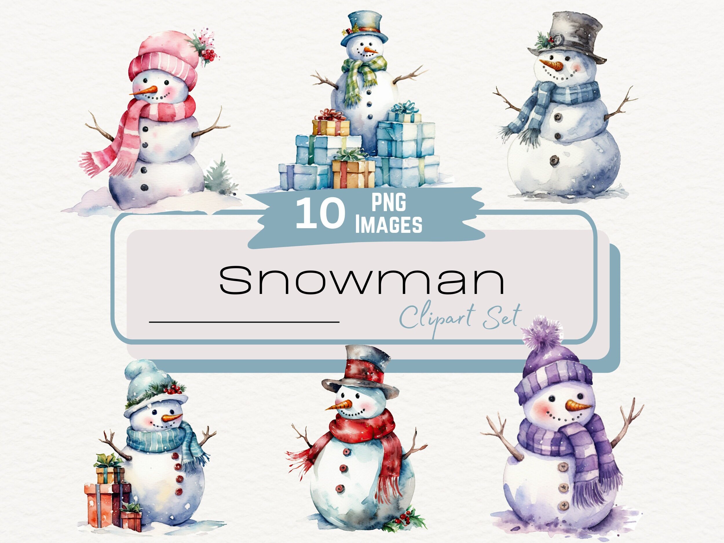 Watercolor Snowman Clipart Set, Vintage Snowman PNG, Christmas Snowmen ...
