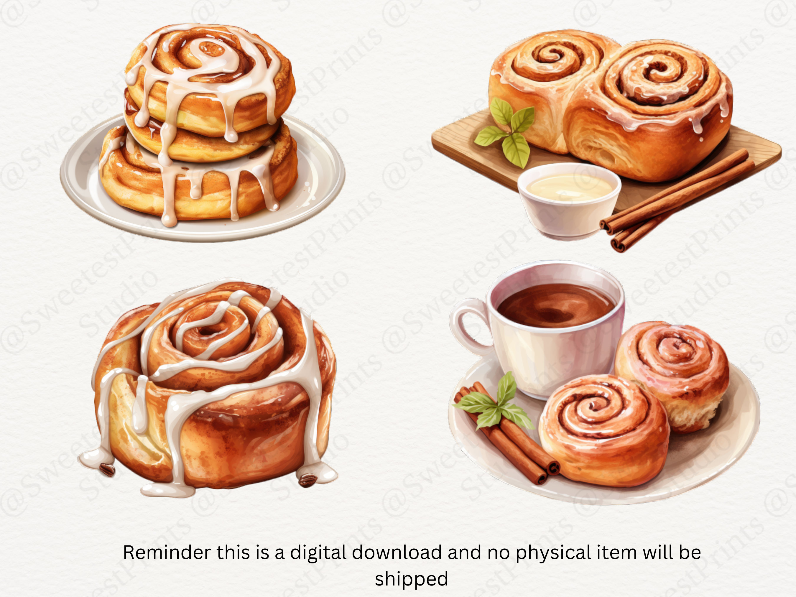 Watercolor Cinnamon Roll Clipart Set, Cute Breakfast Pastry Dessert ...