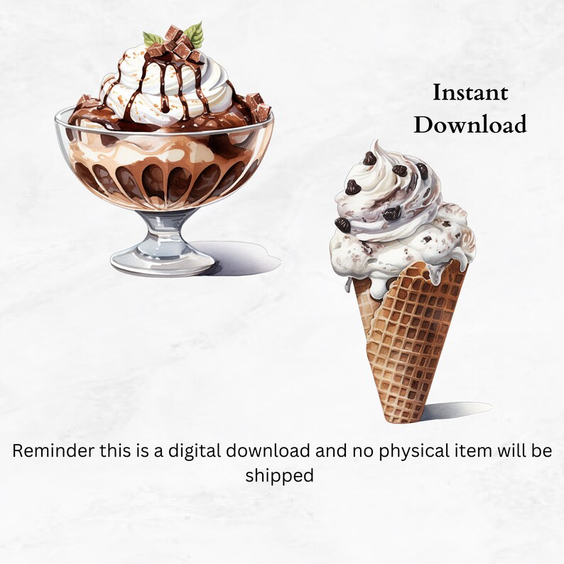 Ice Cream Watercolor Clipart, Dessert Clipart, Ice Cream Cone, Party ...