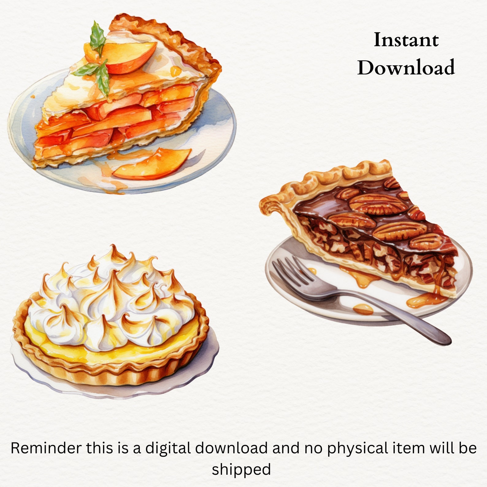 Dessert Pie Watercolor Clipart PNG Bundle, Food Clipart Bundle, Baking ...
