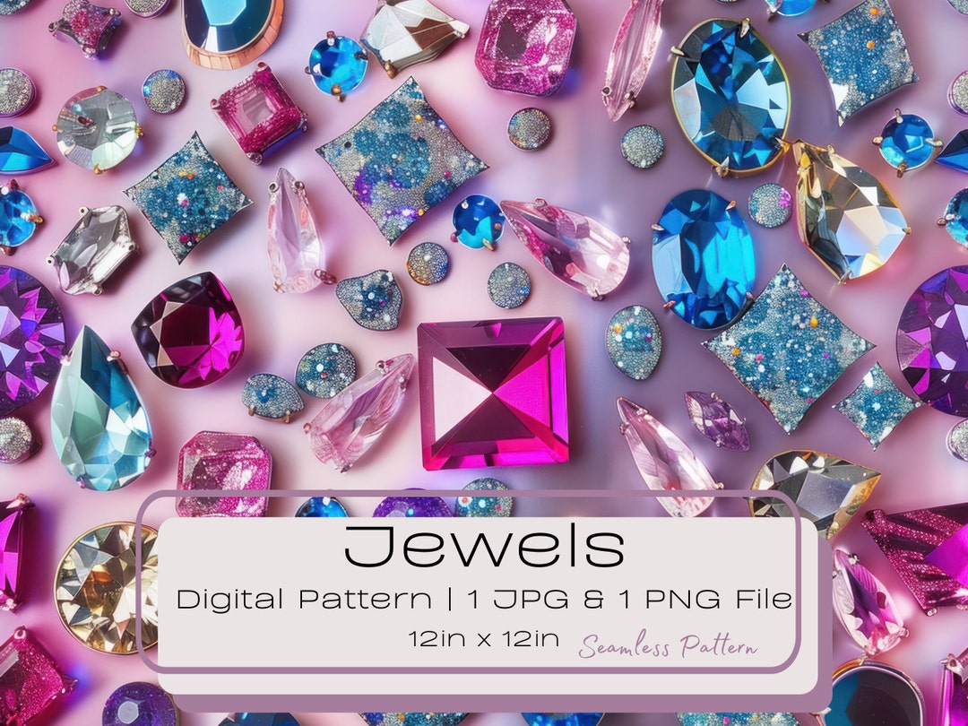 3D Jewels Seamless Digital Pattern, Gemstones Repeating Tile ...