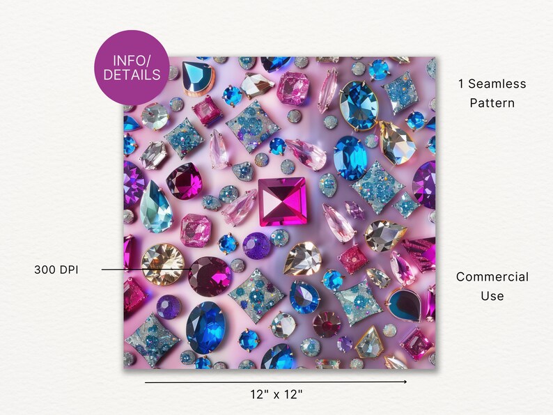 3D Jewels Seamless Digital Pattern, Gemstones Repeating Tile ...