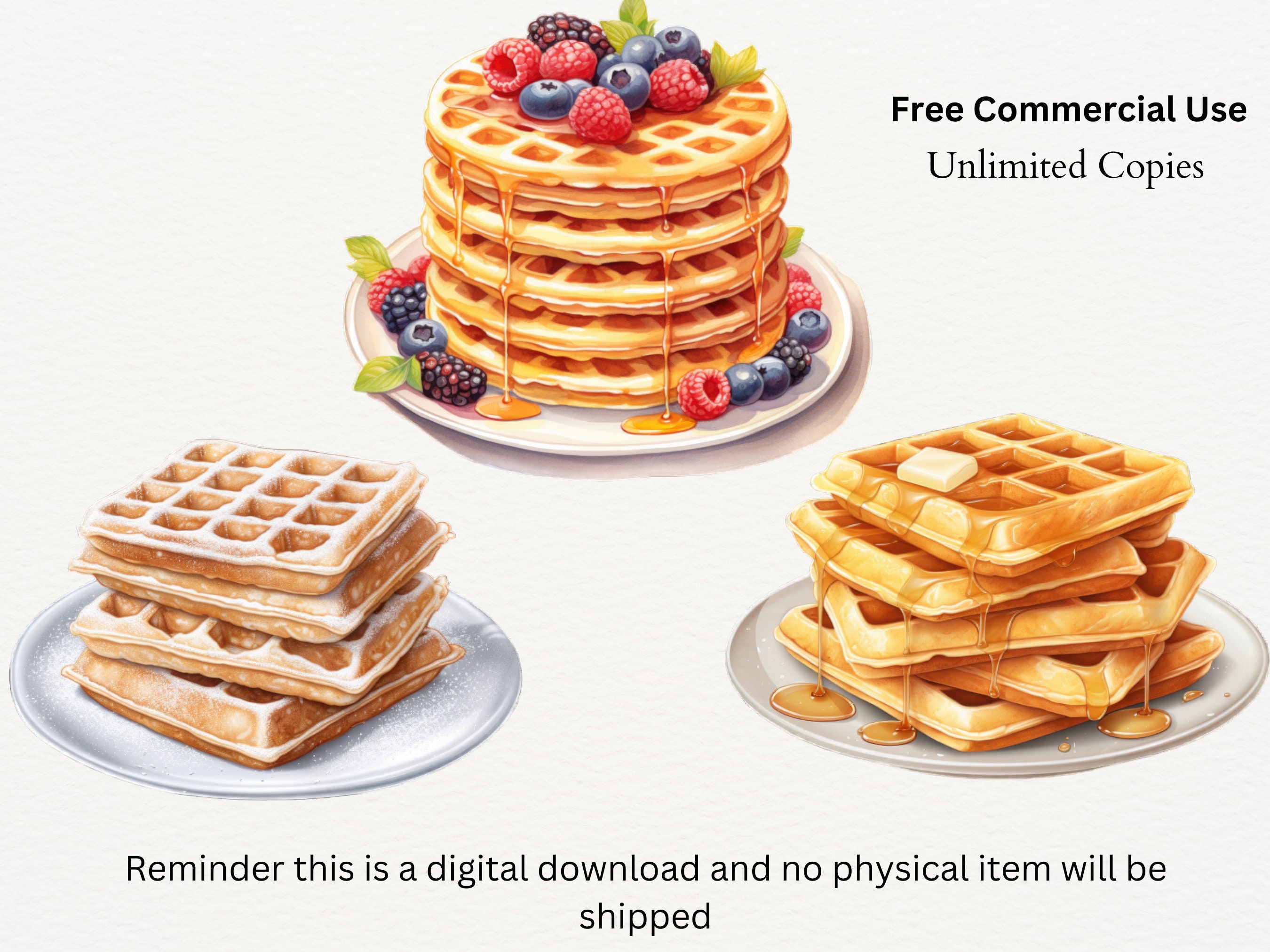 Watercolor Waffle Breakfast Clipart Bundle, Fruit Waffle Stack, Digital ...