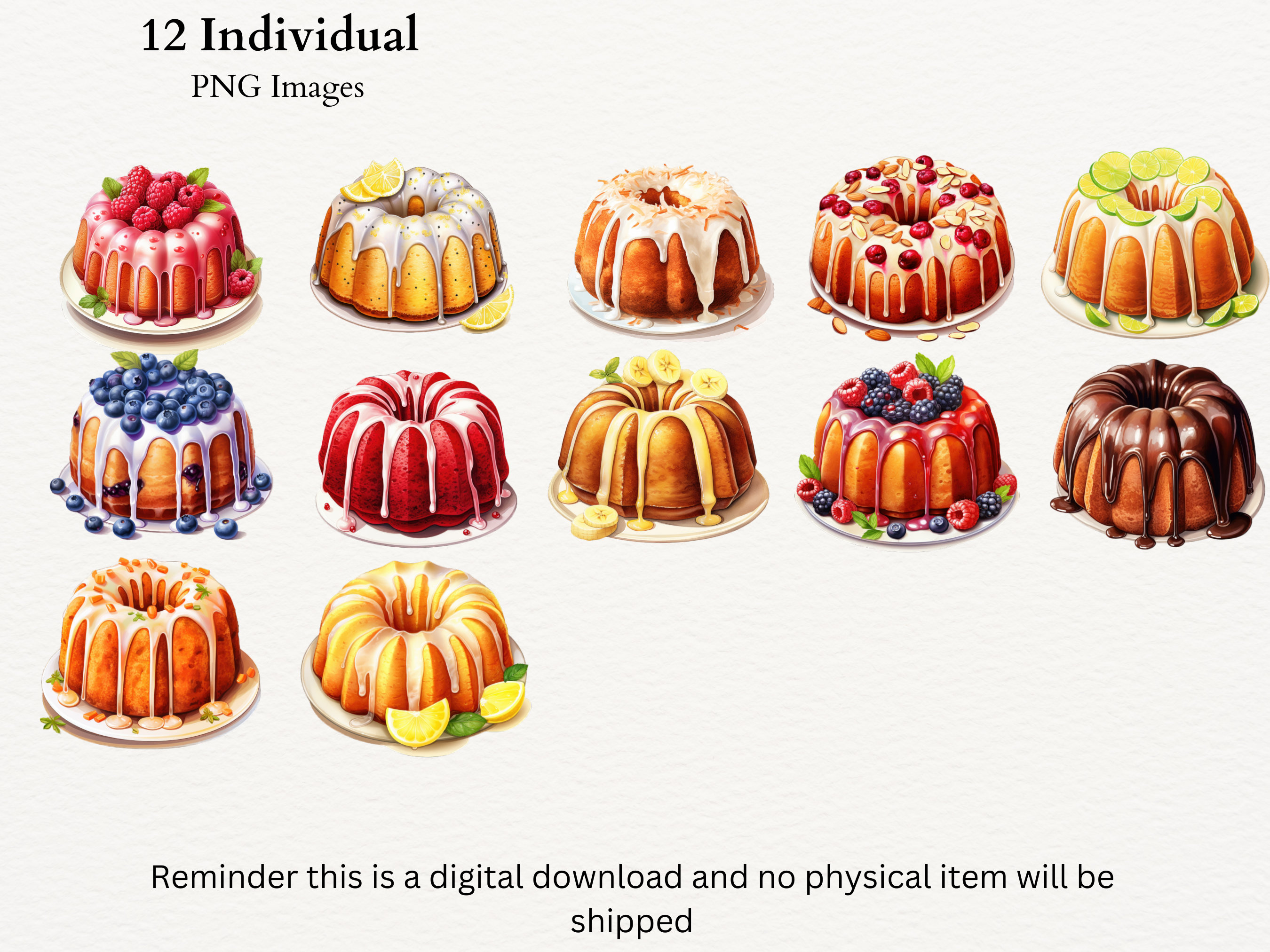 Bundt Cake Watercolor Clipart Bundle, Cute Digital Bundt Cake ...