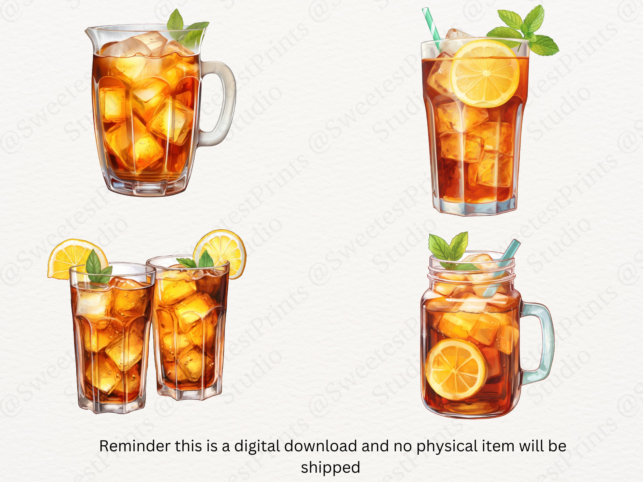 Watercolor Iced Tea Clipart Bundle, Refreshing Summer Drinks, Sweet Tea ...