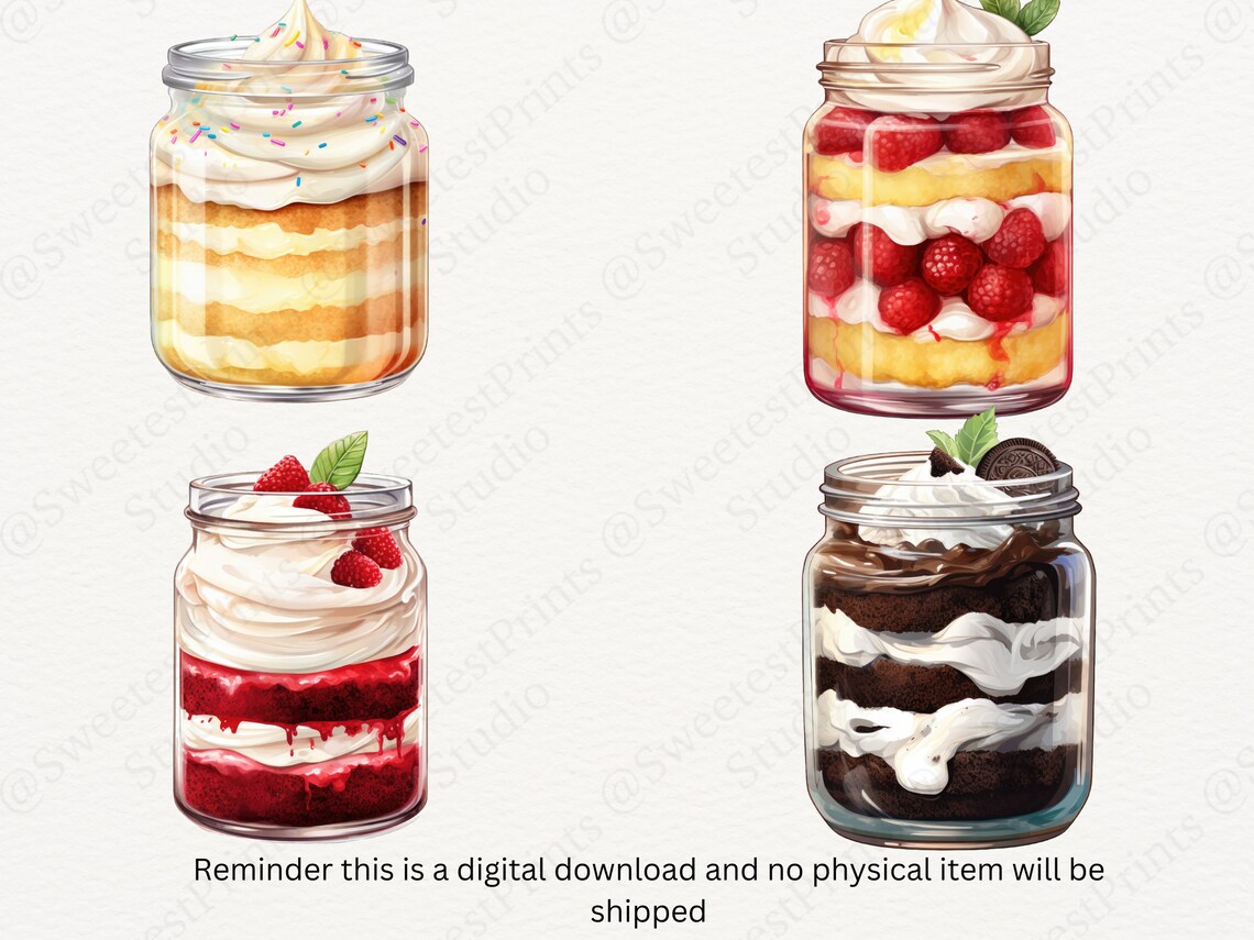 Watercolor Cake Jar Clipart Bundle, Bakery Sweets, Stacked Layer Cake ...