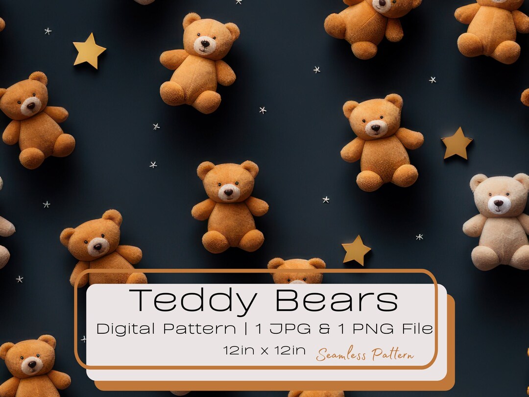 3D Cute Teddy Bear and Stars Seamless Digital Pattern, Adorable Nursery ...