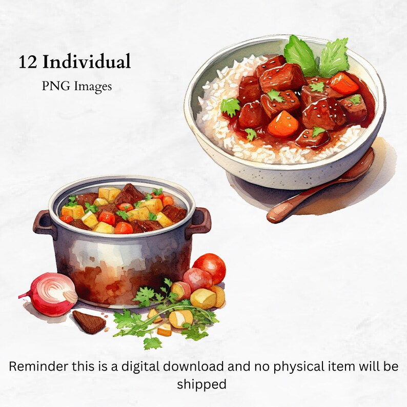 Slow Cooker Stew Watercolor Clipart Set, Transparent Food Clipart ...