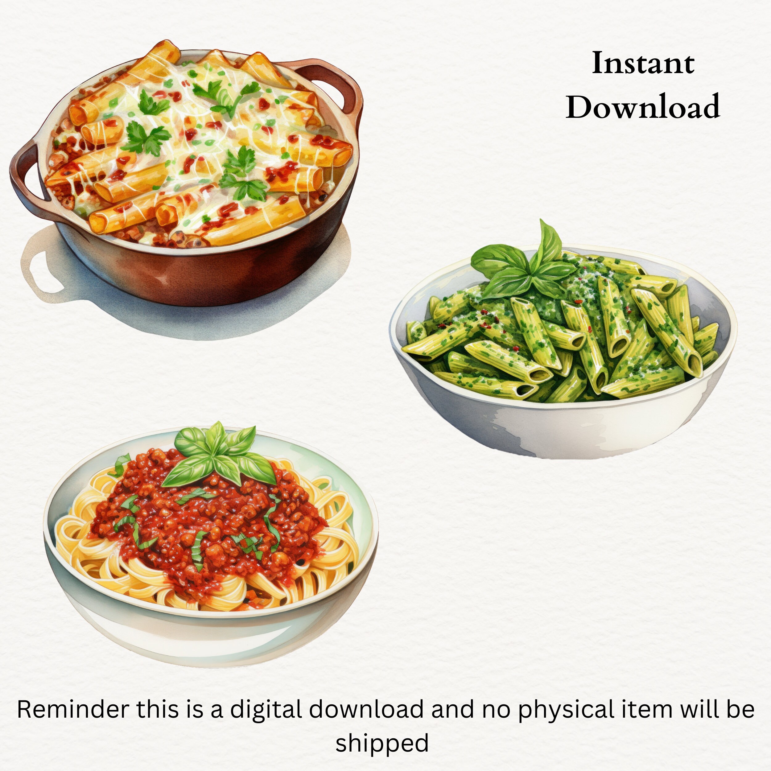 Italian Pasta Watercolor Clipart Set, Transparent Food Clipart Bundle ...