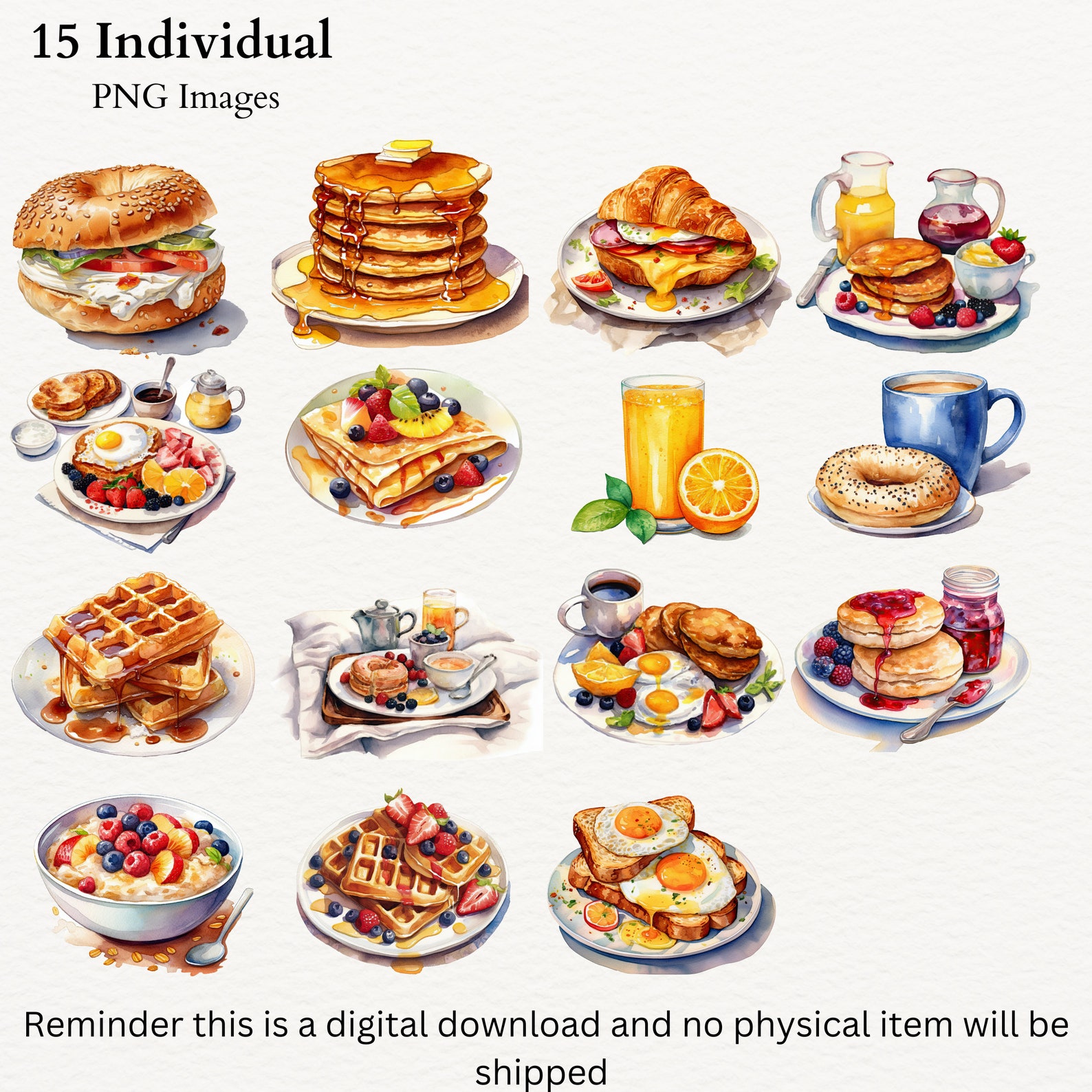 Watercolor Breakfast Food PNG Clipart Bundle, Christmas Breakfast ...