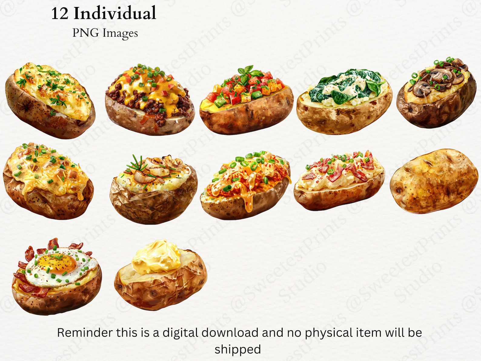 Watercolor Loaded Baked Potato Clipart Bundle, Carnival Fair Fast Food ...