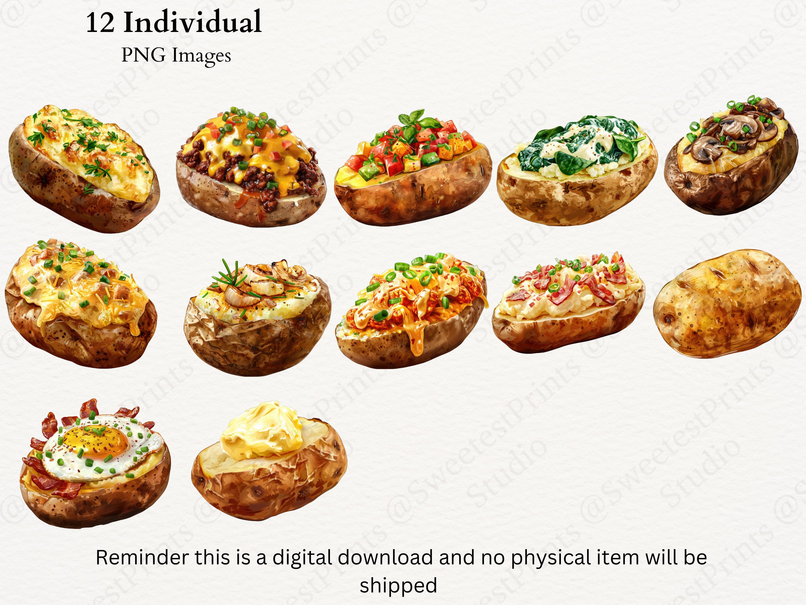Watercolor Loaded Baked Potato Clipart Bundle, Carnival Fair Fast Food ...