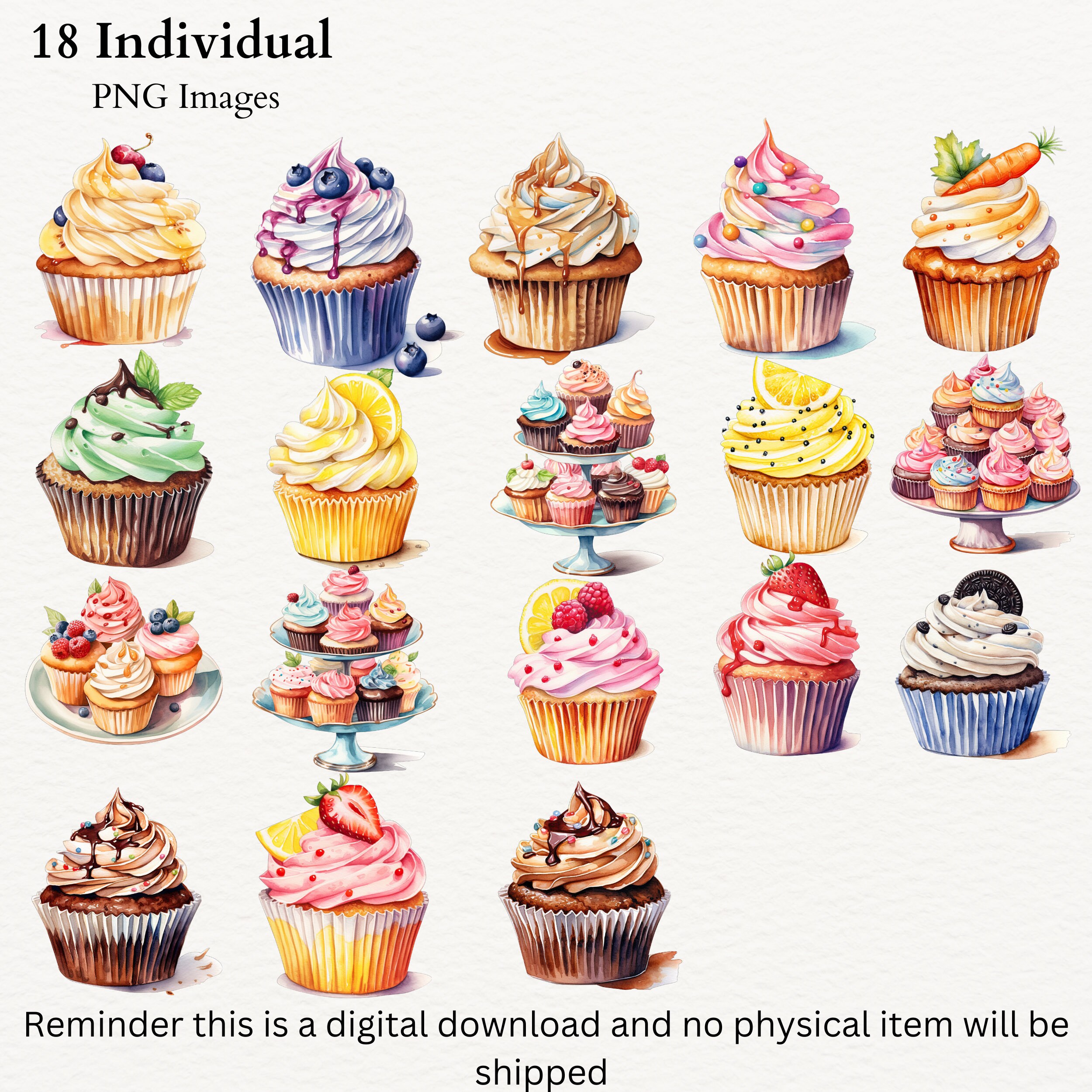 Watercolor Birthday Cupcake Clipart, Party Invitations, Dessert ...