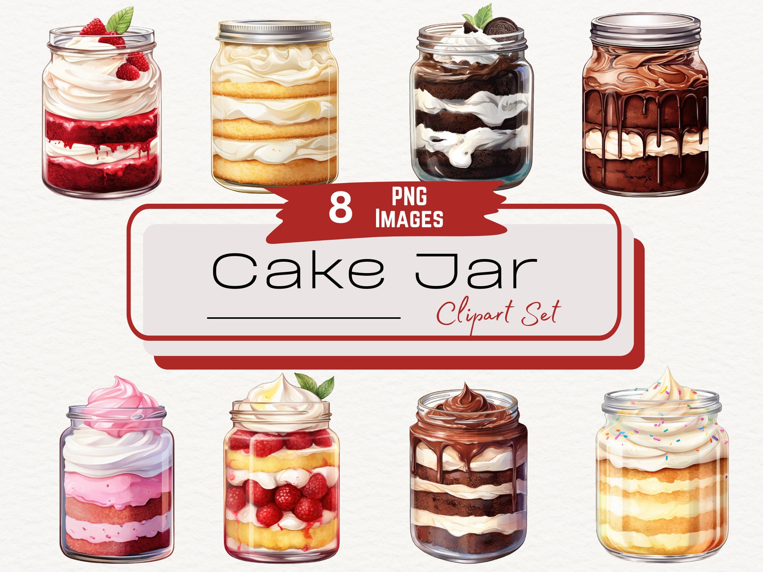 Watercolor Cake Jar Clipart Bundle, Bakery Sweets, Stacked Layer Cake ...