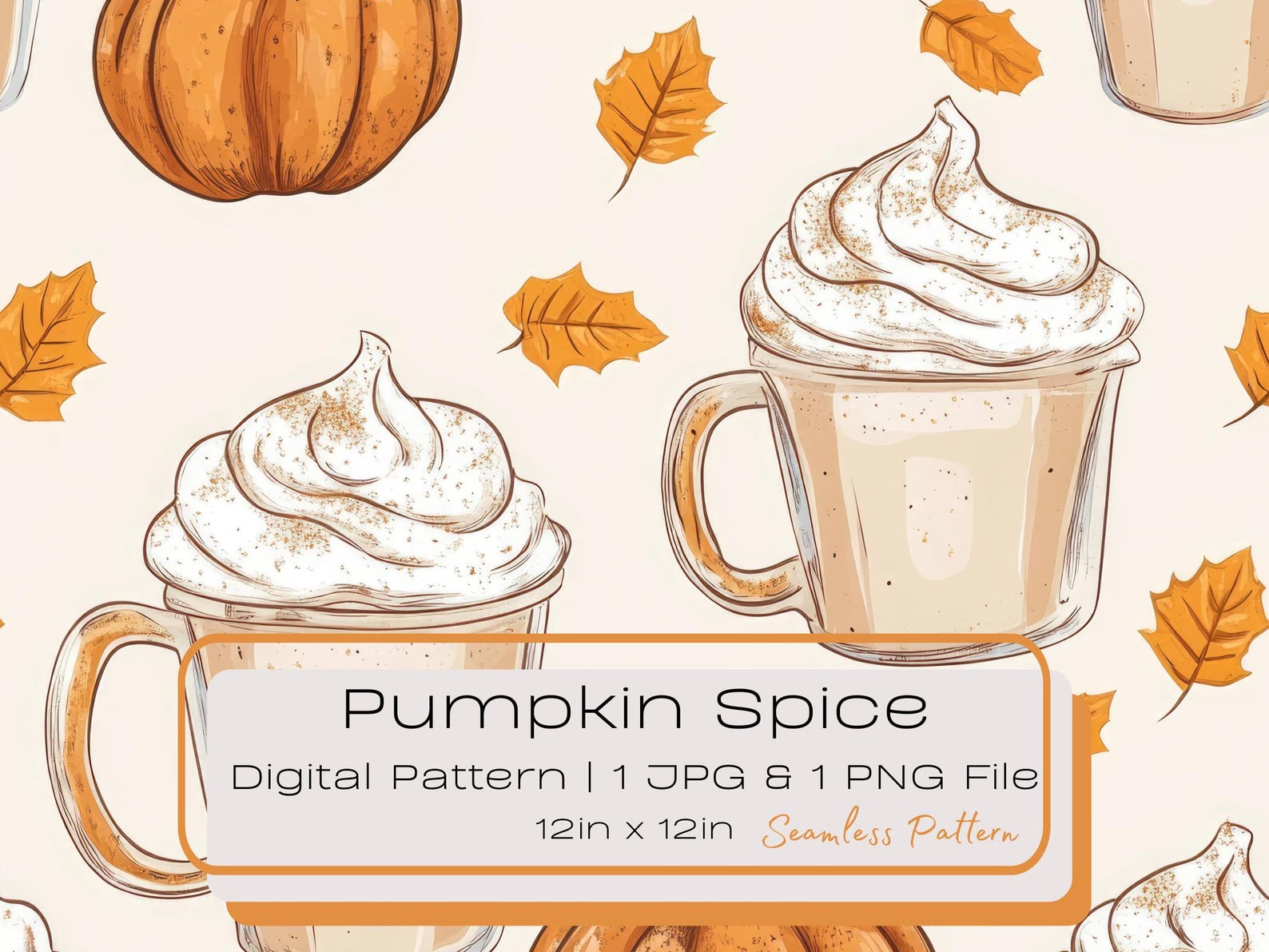 Watercolor Pumpkin Spice Seamless Digital Pattern, Cute Fall Latte ...