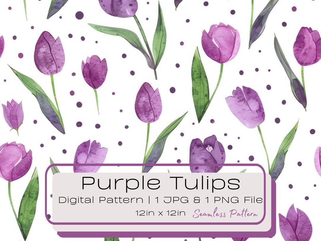 Watercolor Purple Tulips Seamless Pattern, Spring Summer Floral Garden ...