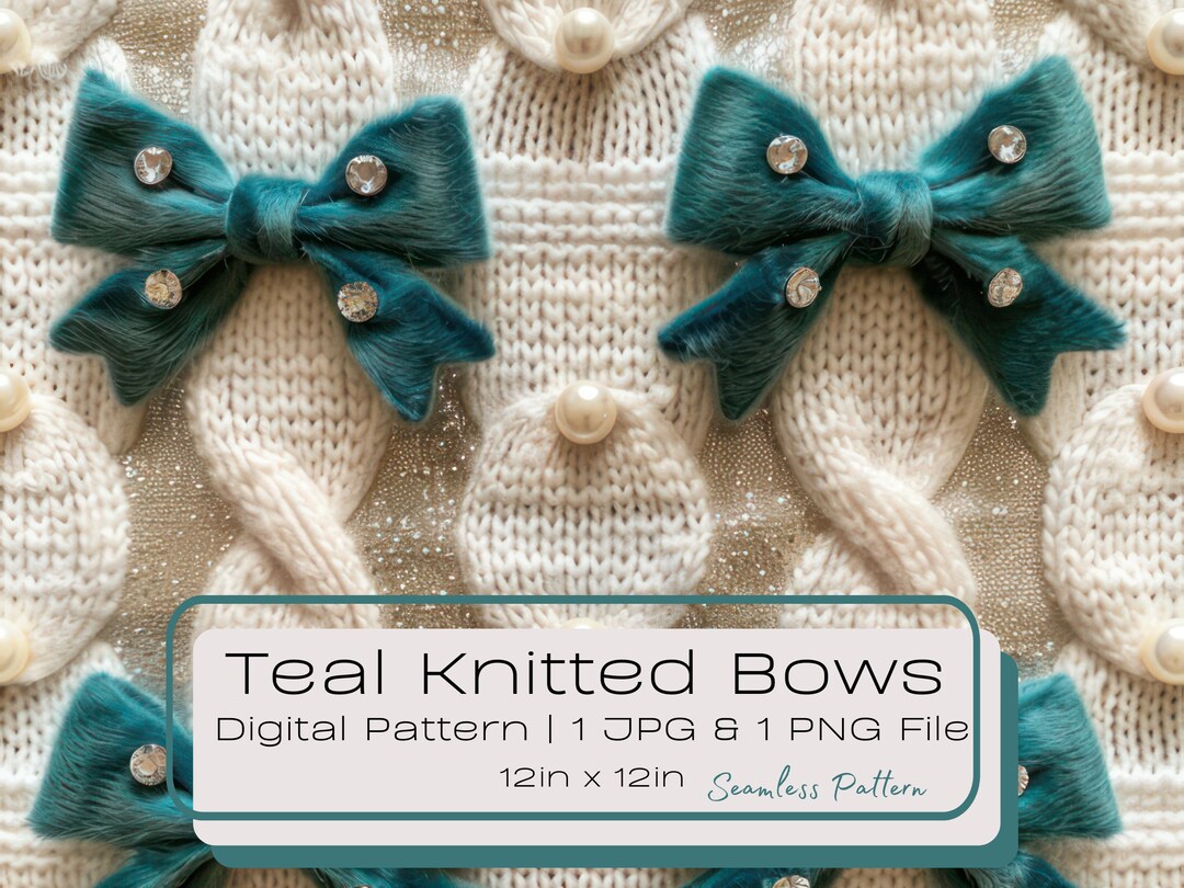3D Knitted Teal Bows Seamless Digital Pattern, Cute Crochet Bow ...
