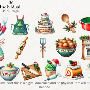 Watercolor Christmas Baking Clipart Bundle, Vintage Holiday Kitchen ...