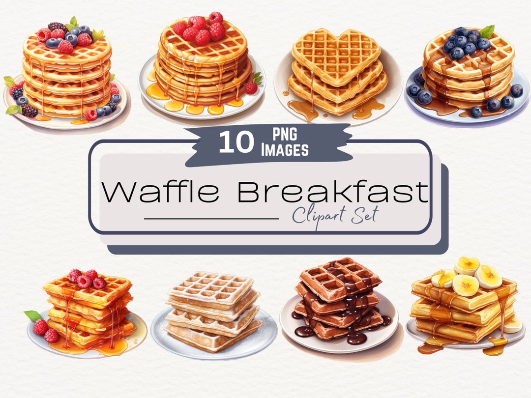 Watercolor Waffle Breakfast Clipart Bundle, Fruit Waffle Stack, Digital ...