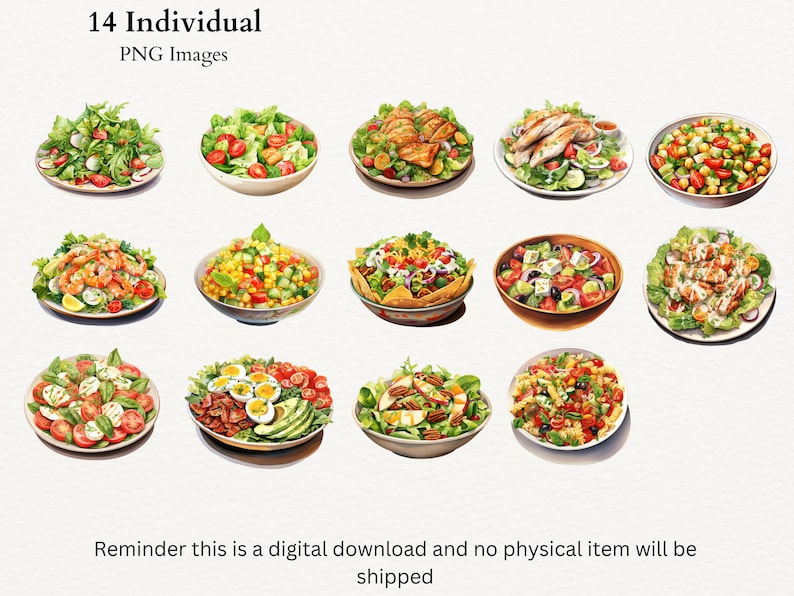 Watercolor Salad Digital Clipart Bundle, Healthy Lifestyle ...