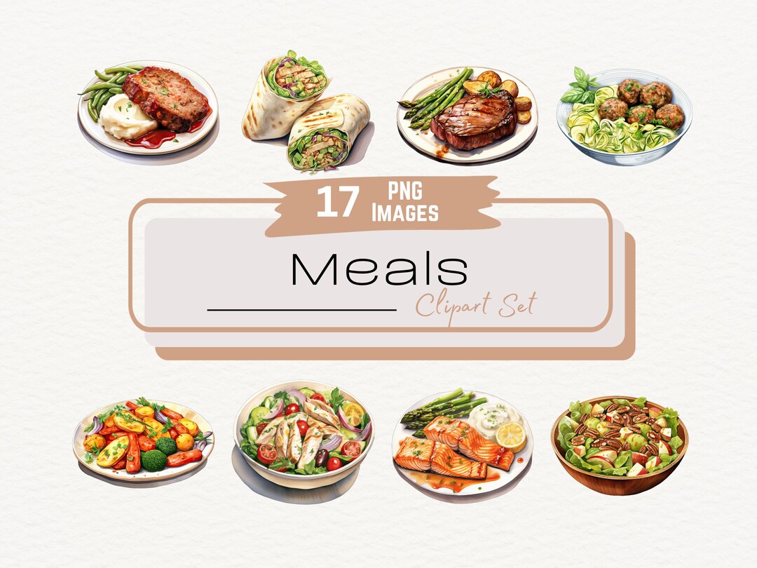 Healthy Meal Illustration Watercolor Clipart, 17 Food Art Illustrations ...