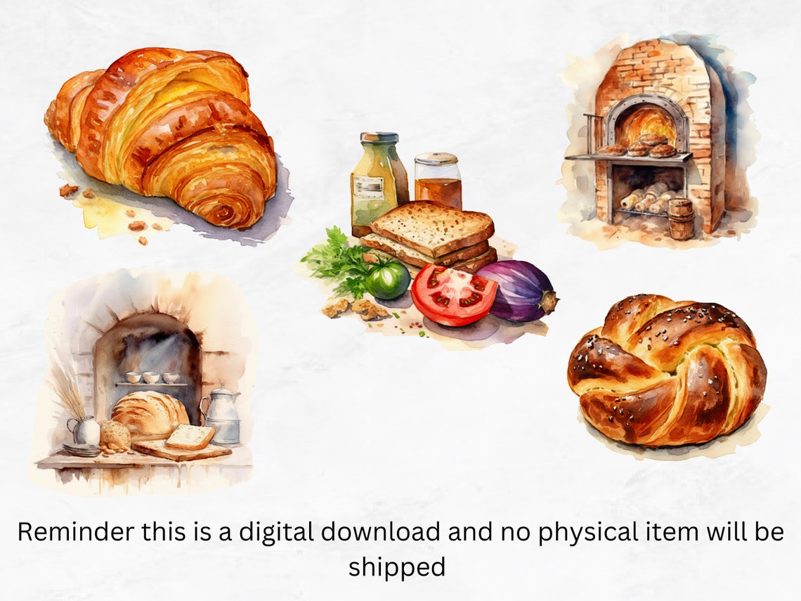 Watercolor Bread Clipart Bundle Watercolor Clipart PNG Baking Clipart ...