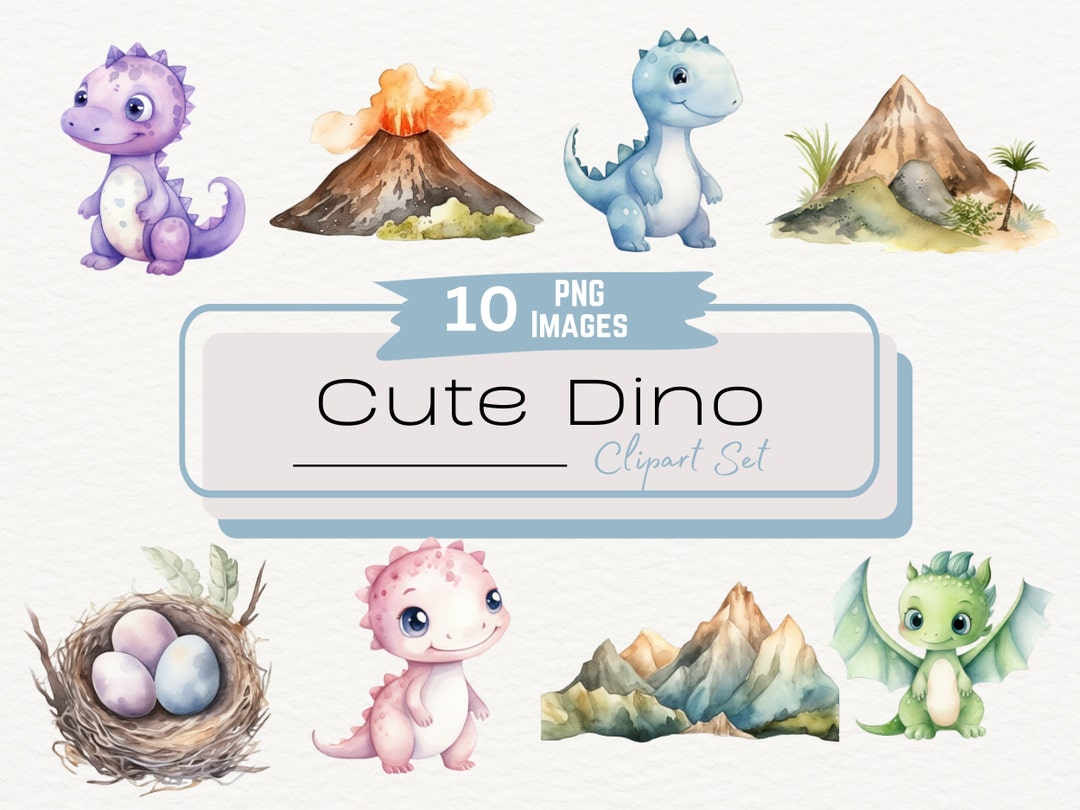 Watercolor Cute Baby Dino Clipart Bundle, Adorable Dinosaur Birthday ...