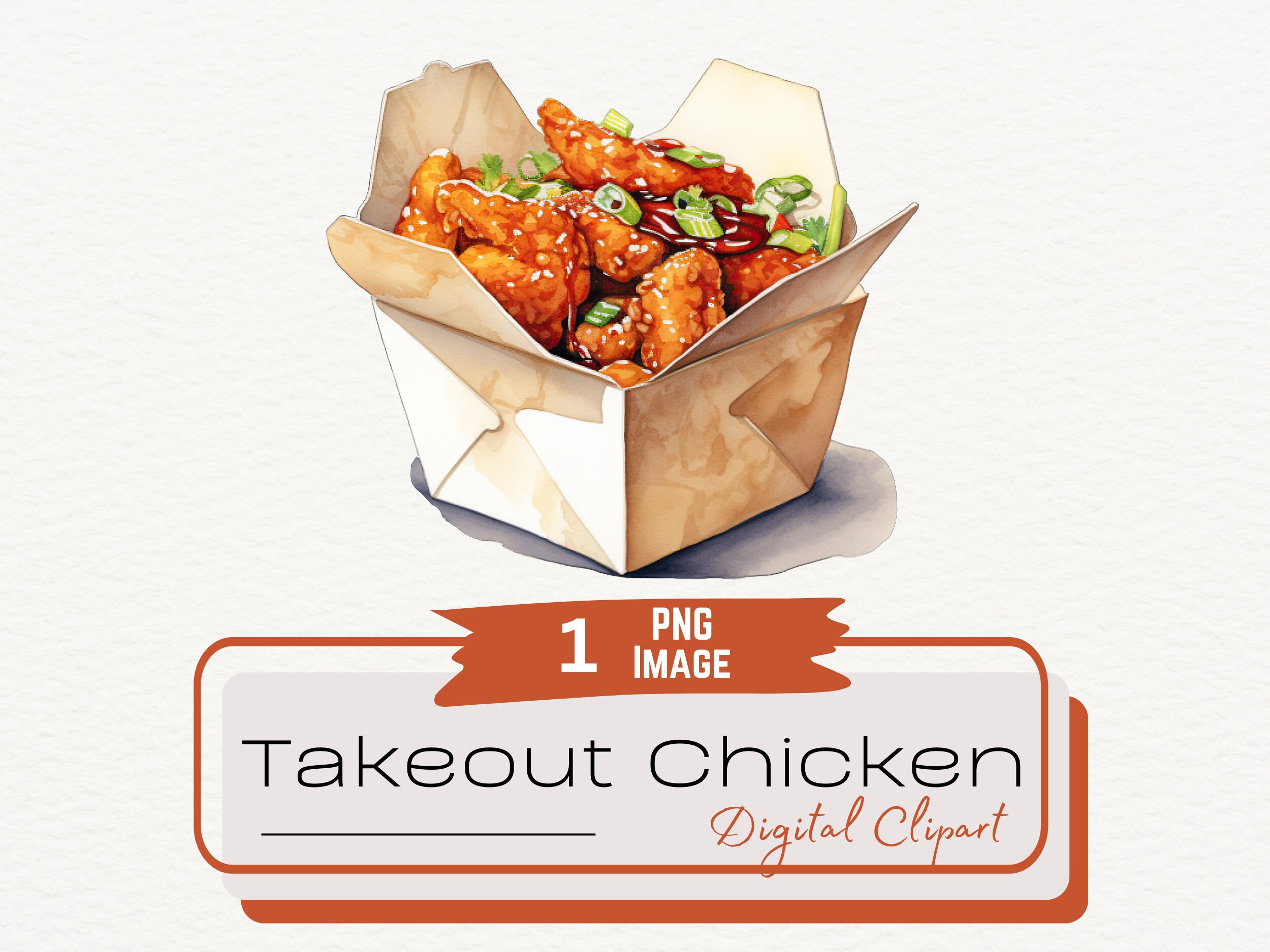 Single Takeout Chicken Watercolor Clipart, Sesame Chicken Chinese Food ...
