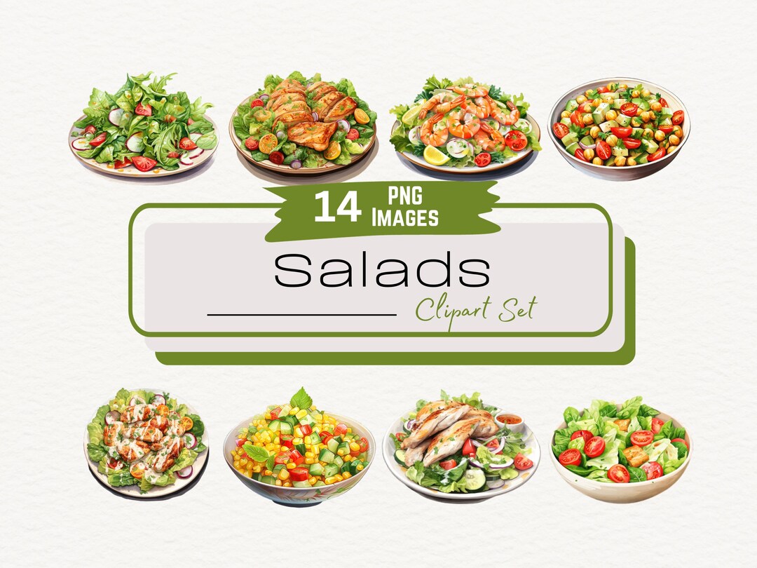 Watercolor Salad Digital Clipart Bundle, Healthy Lifestyle ...