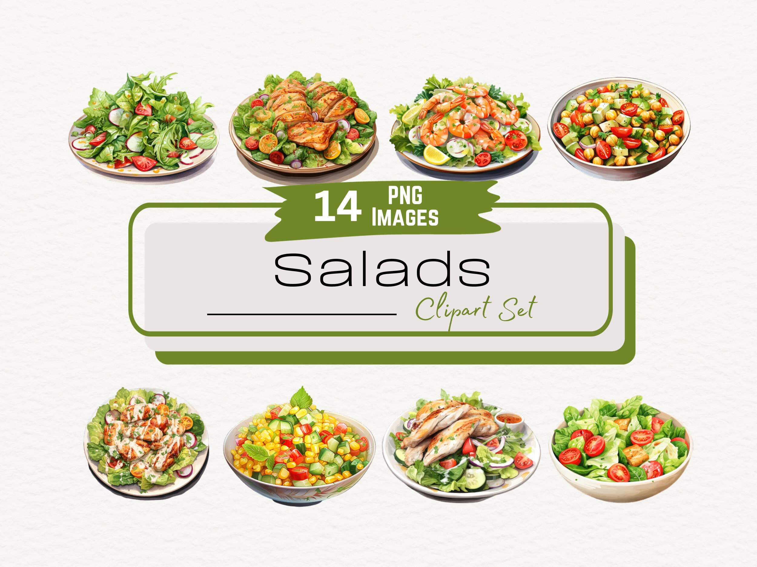 Watercolor Salad Digital Clipart Bundle, Healthy Lifestyle ...