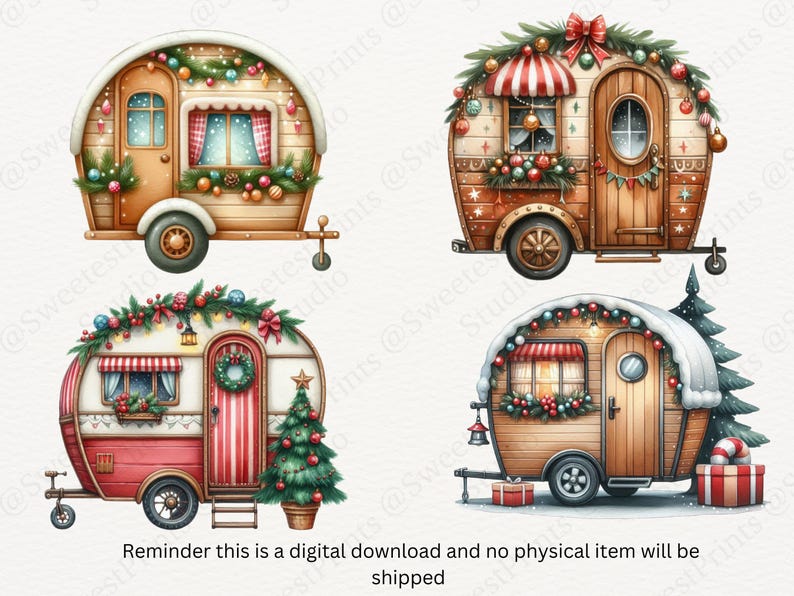 Cute Christmas Caravan Clipart Bundle, Winter Camping Hiking Digital ...