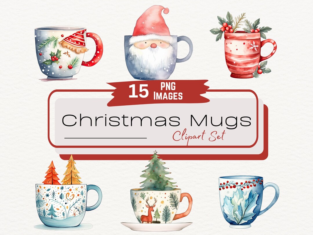 Watercolor Christmas Mug Clipart, Santa Mug, Hot Chocolate Cup, Winter ...
