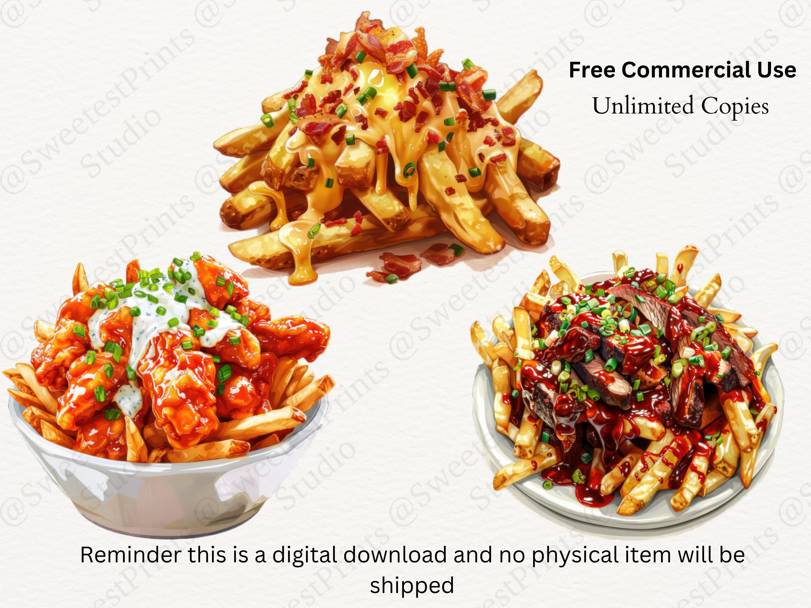 Watercolor Loaded French Fry Clipart Bundle, Carnival Fair Fast Food ...