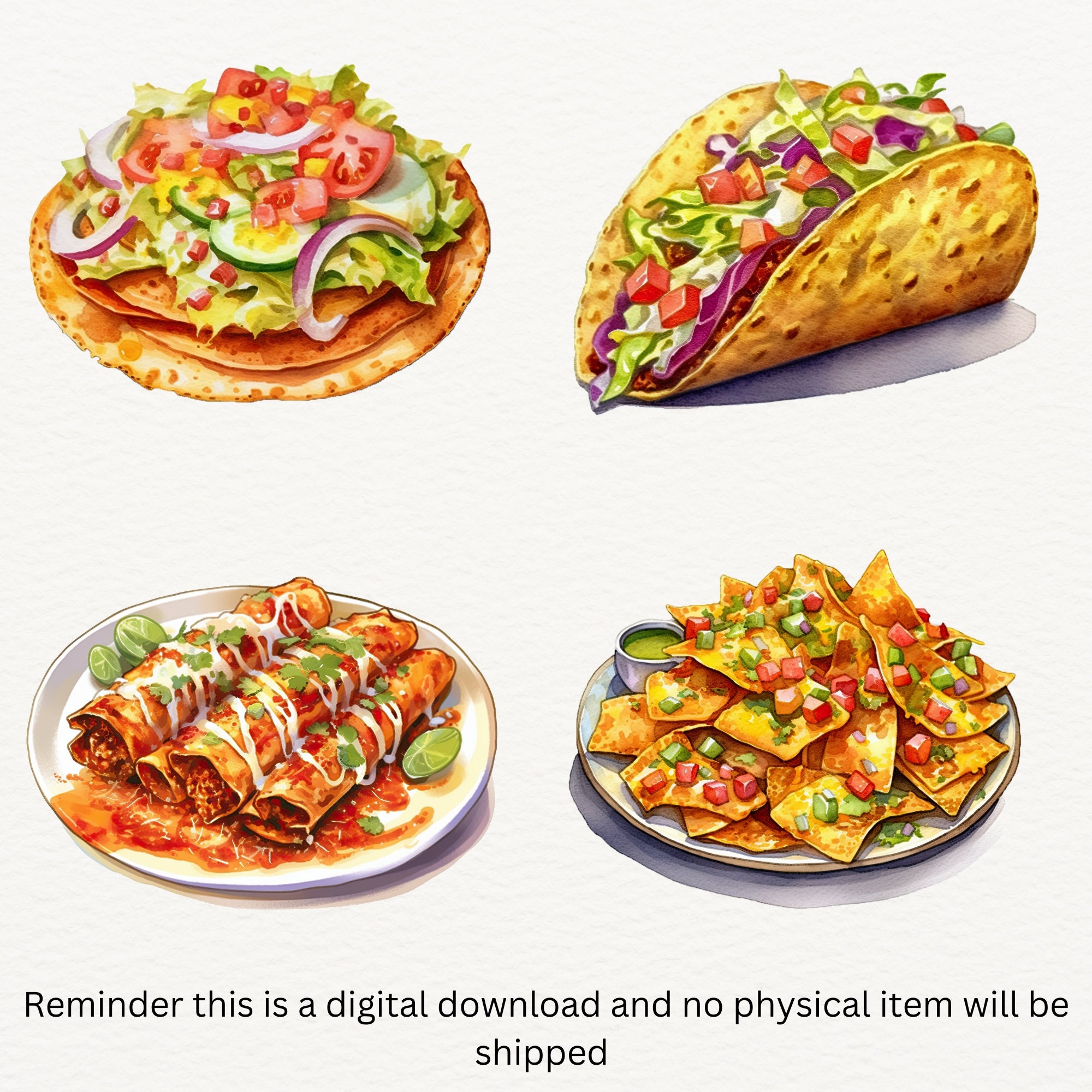 Mexican Food Watercolor Clipart Bundle Tacos, Burritos, Enchiladas ...