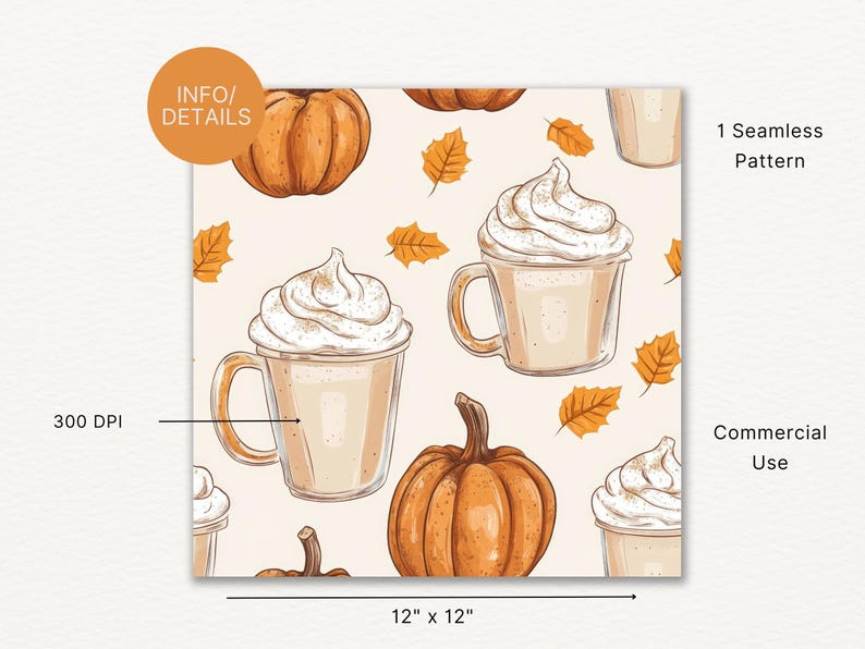 Watercolor Pumpkin Spice Seamless Digital Pattern, Cute Fall Latte ...