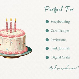 Vintage Watercolor Birthday Cake Illustration Clipart, Digital Food Art ...