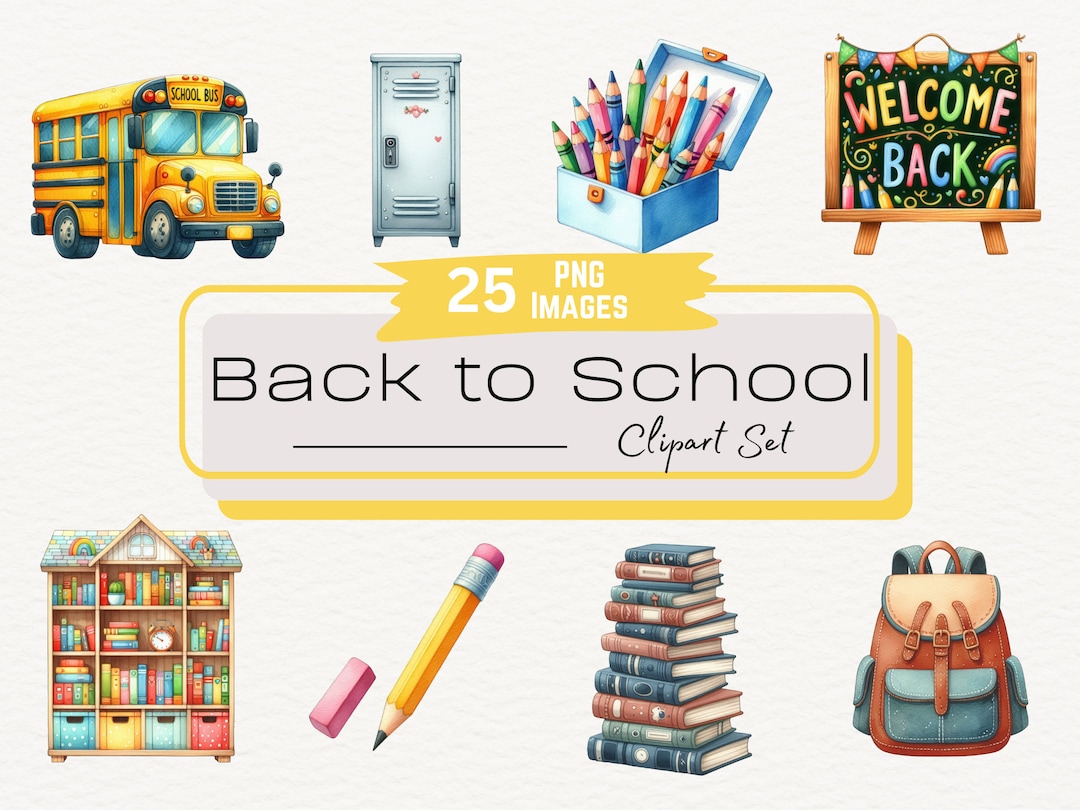 Watercolor Back to School Clipart Bundle, Cute Teacher Classroom Decor ...