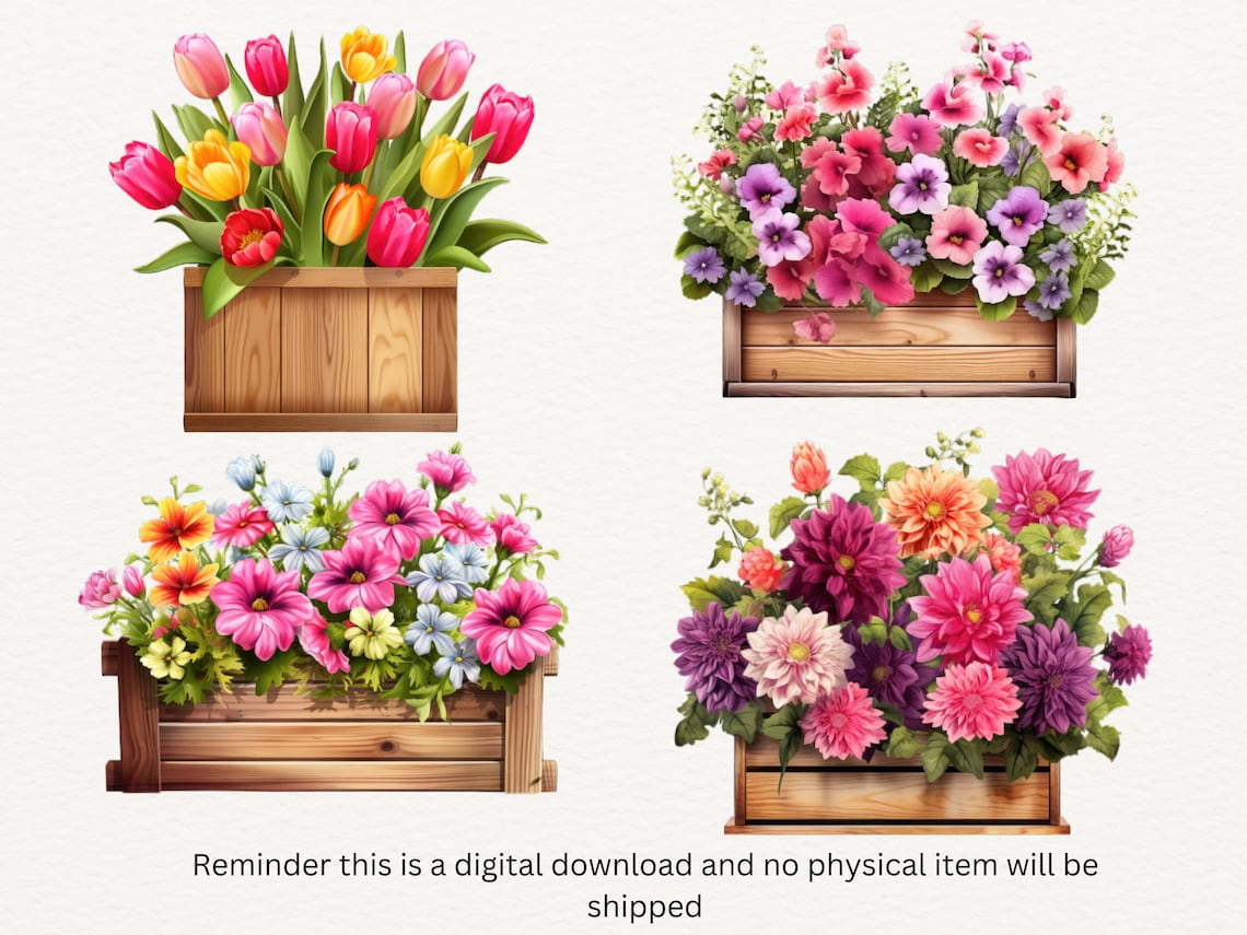 Watercolor Planter Box Clipart Bundle, Spring Garden Plant ...