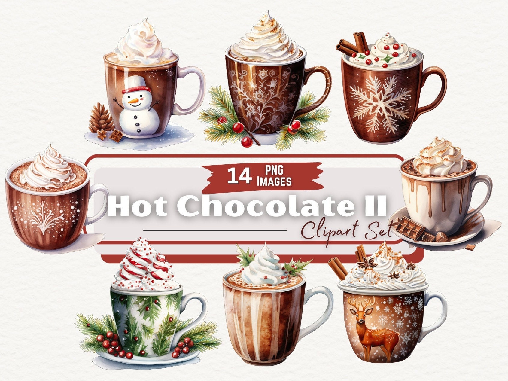 Hot Chocolate Watercolor Clipart Hot Cocoa Illustration - Etsy